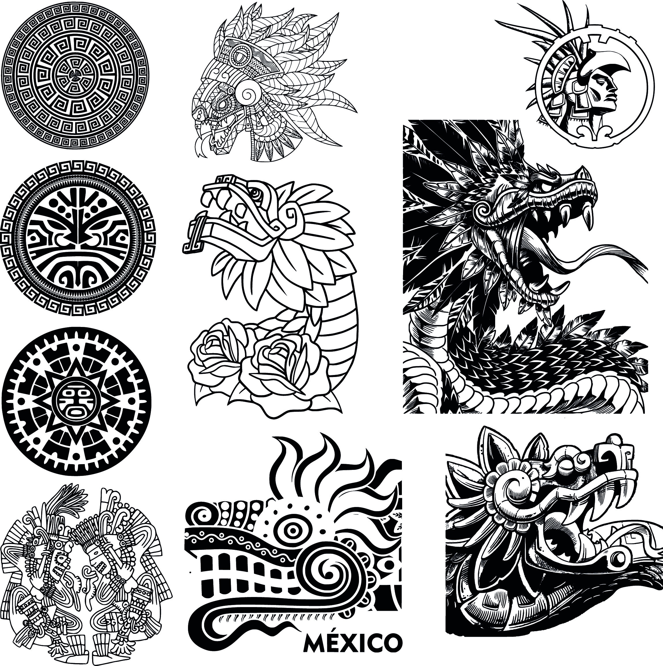Pack of 77 Aztec Silhouettes - PART 2 - Clipart for Engraving and ...