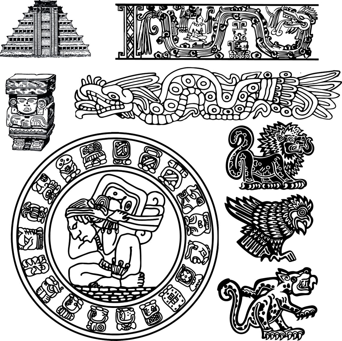 Pack of 77 Aztec Silhouettes - PART 2 - Clipart for Engraving and ...