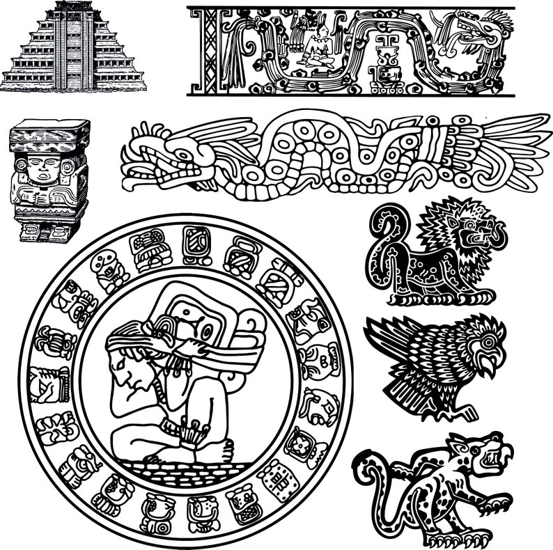 Pack of 77 Aztec Silhouettes - PART 2 - Clipart for Engraving and ...