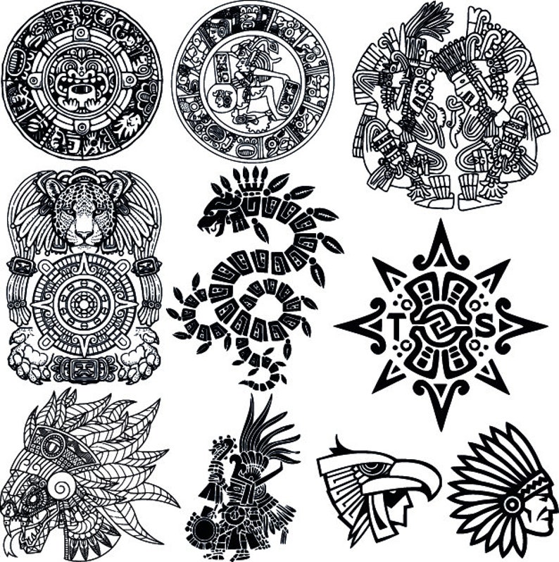 Pack of 79 Aztec Silhouettes - PART 4 - Clipart for Engraving and ...