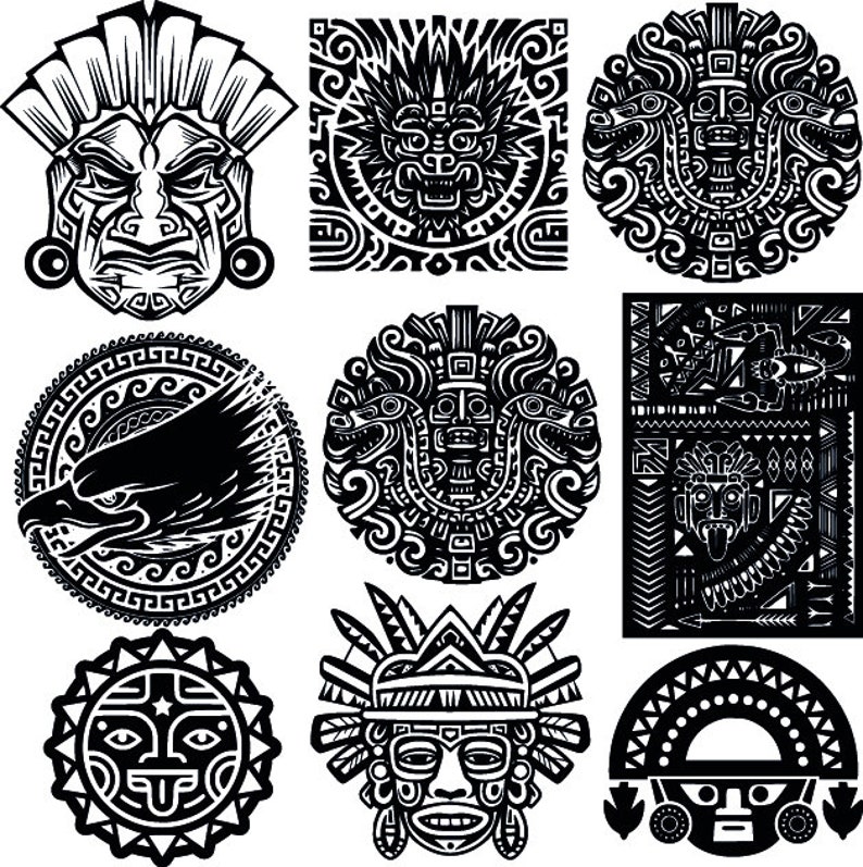 Pack of 105 Aztec Silhouettes - PART 3 - Clipart for Engraving and ...