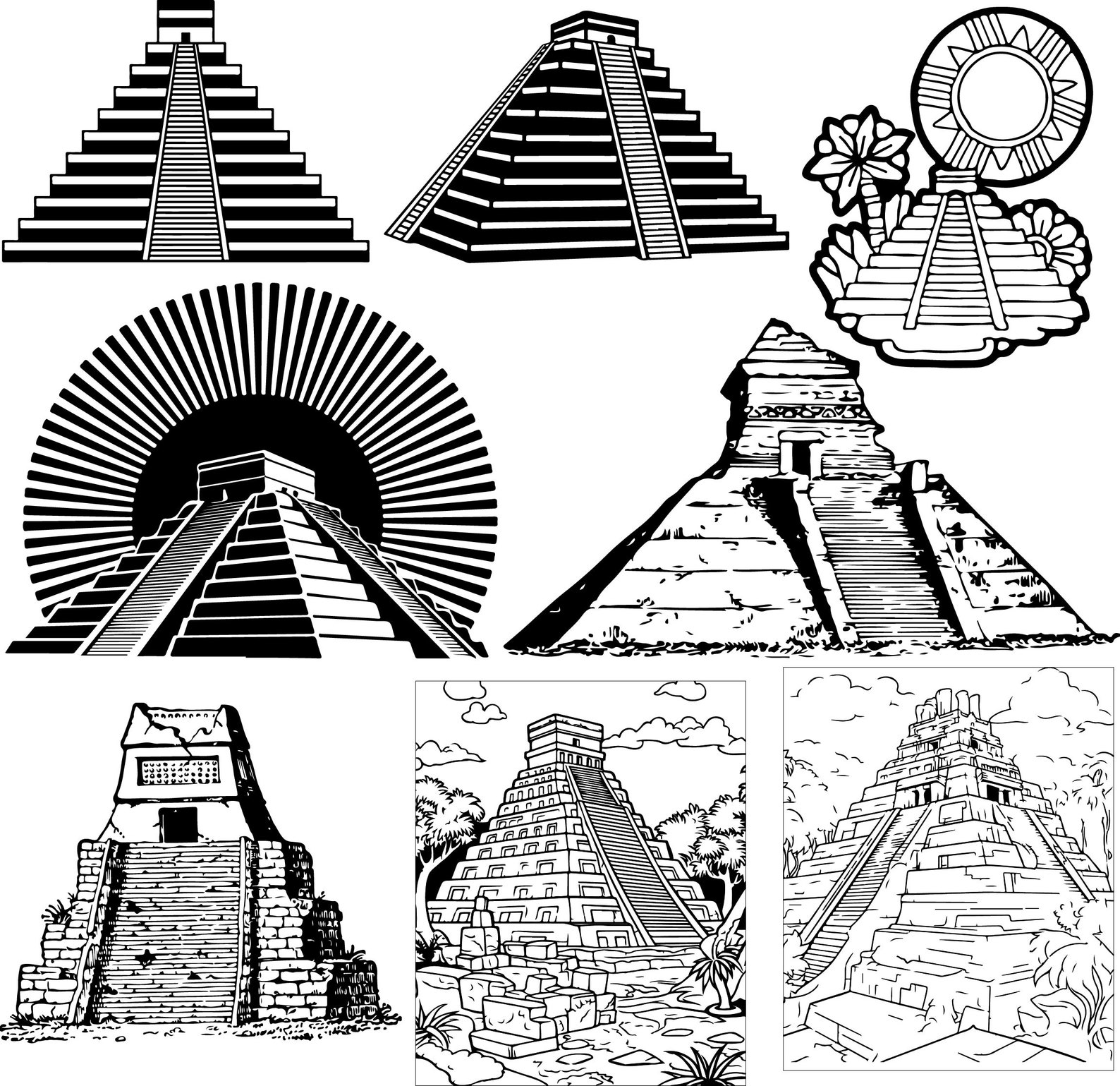 Pack of 77 Aztec Silhouettes - PART 2 - Clipart for Engraving and ...