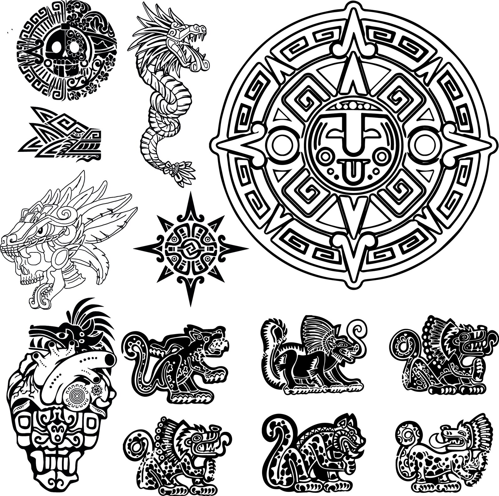 Pack of 77 Aztec Silhouettes - PART 2 - Clipart for Engraving and ...