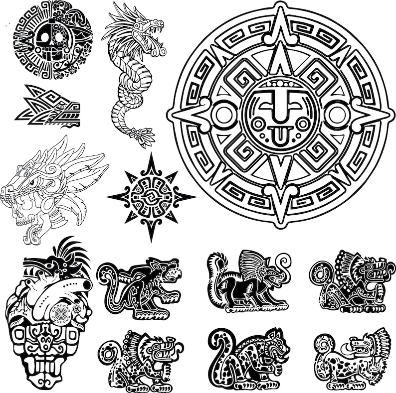 Pack of 77 Aztec Silhouettes - PART 2 - Clipart for Engraving and ...
