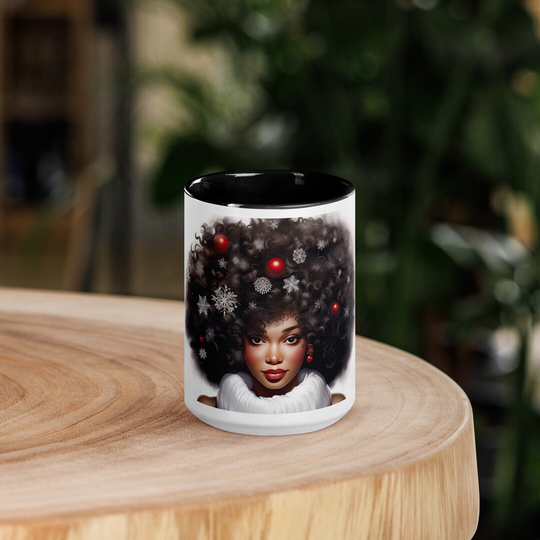 Black Women Afro Holiday Mug Color Inside Coffee Mug Hot - Etsy