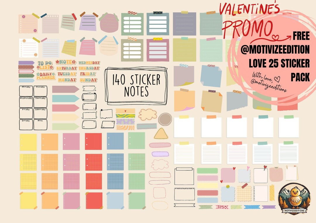 140 Pack Digital Sticky Notes - PNG Stickers, Goodnotes Planner ...