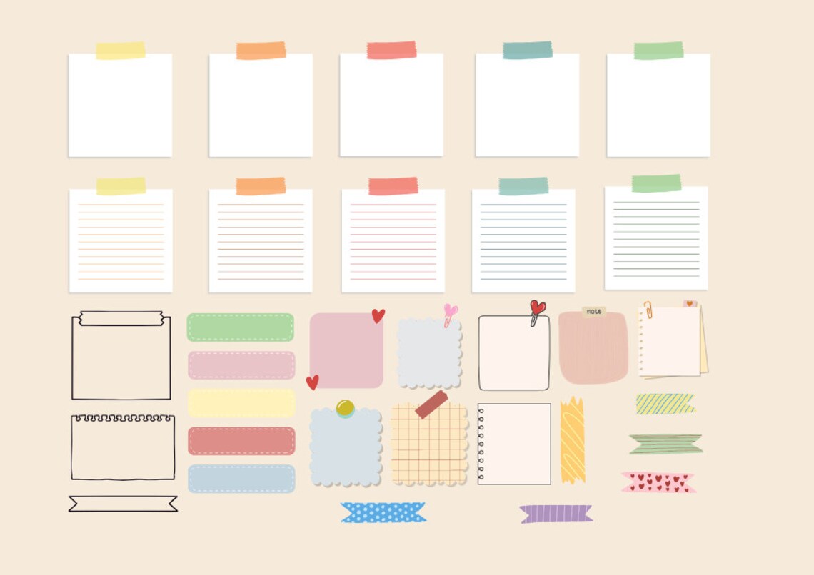 140 Pack Digital Sticky Notes - PNG Stickers, Goodnotes Planner ...