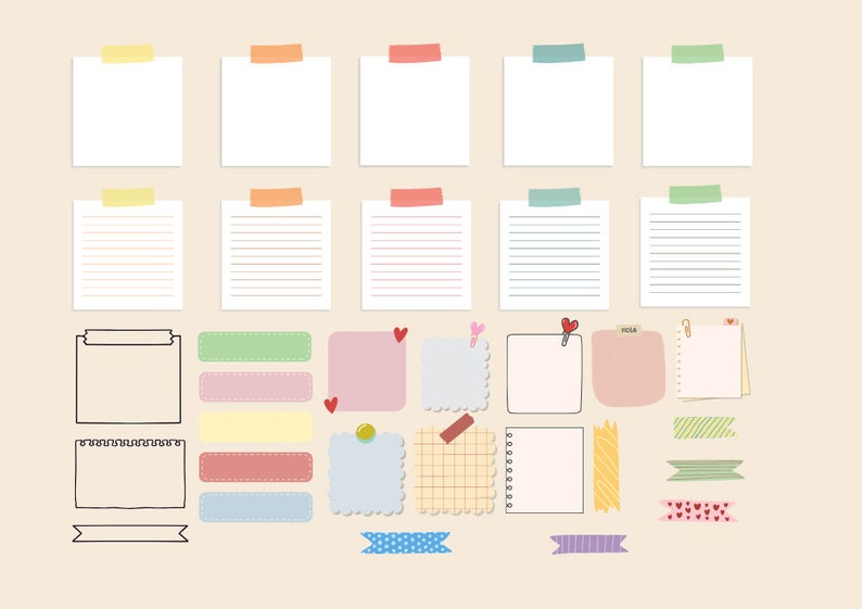 140 Pack Digital Sticky Notes - PNG Stickers, Goodnotes Planner ...