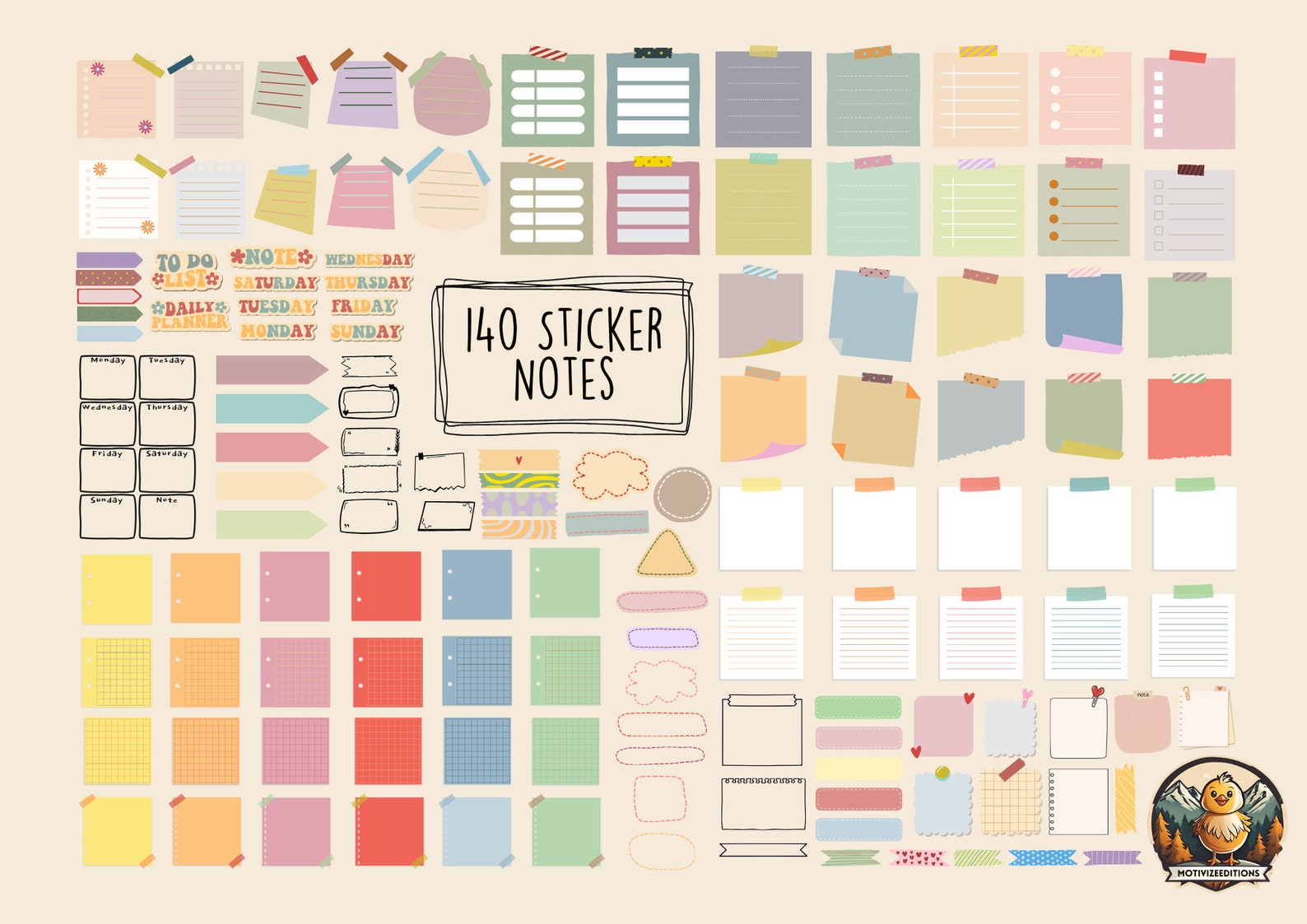 140 Pack Digital Sticky Notes PNG Stickers Goodnotes - Etsy
