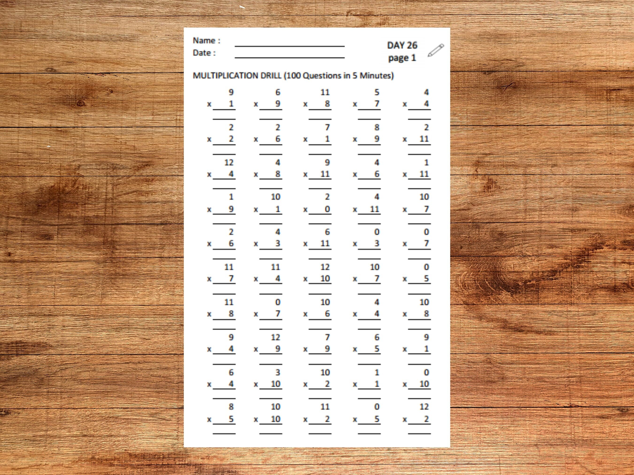 30 Days Multiplication Math Drill Printable Worksheet for Grade 2 ...