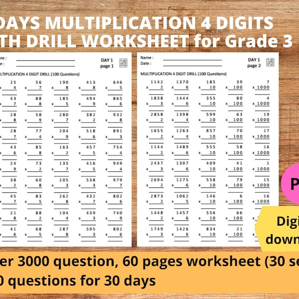 Multiplication Worksheet - Etsy