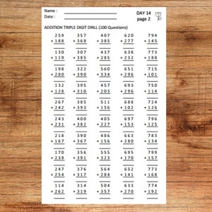 30 Days Addition Drill 3 Digit Until 1,000 (hundred) Math Printable ...