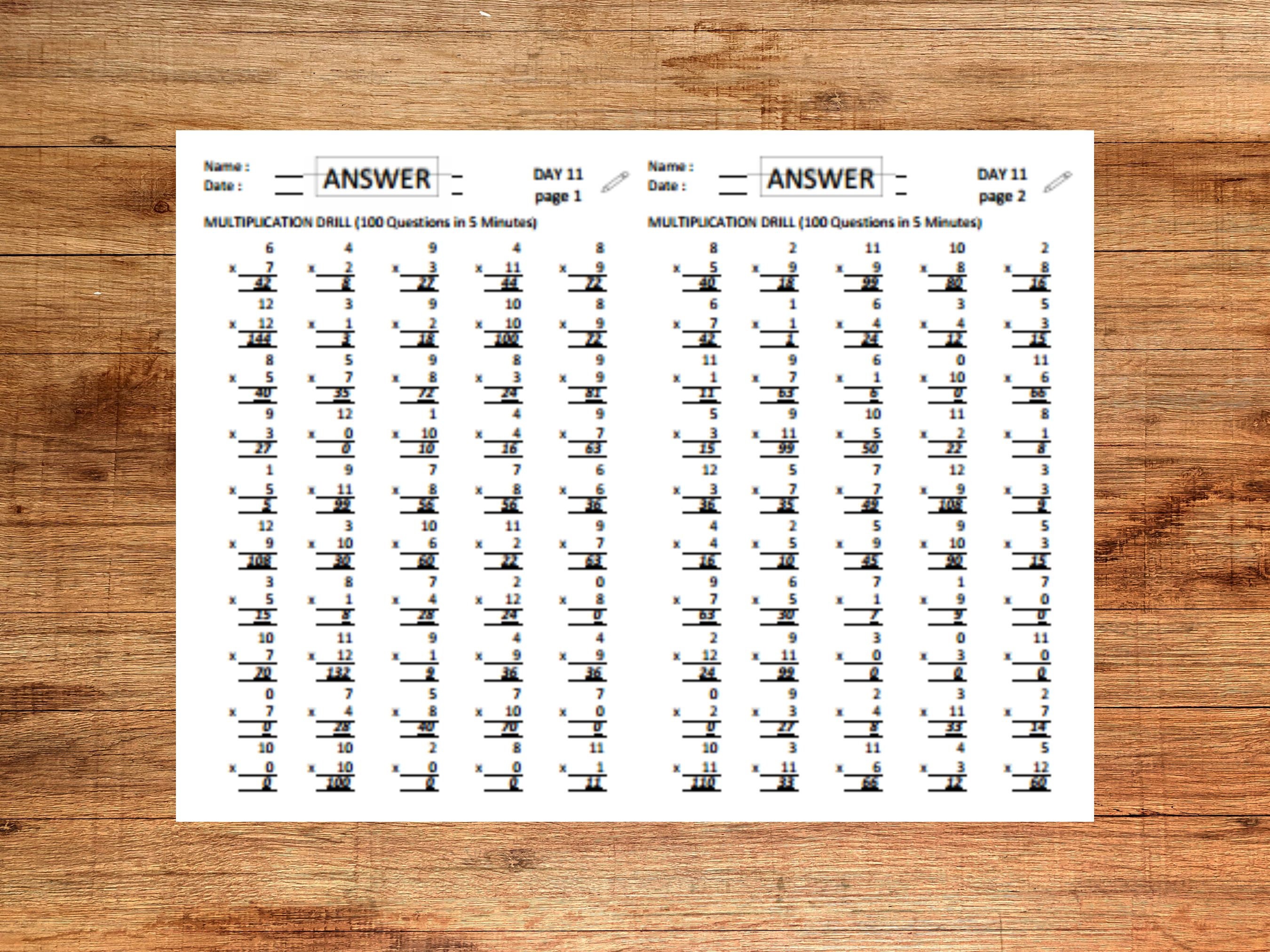 30 Days Multiplication Math Drill Printable Worksheet for Grade 2 ...