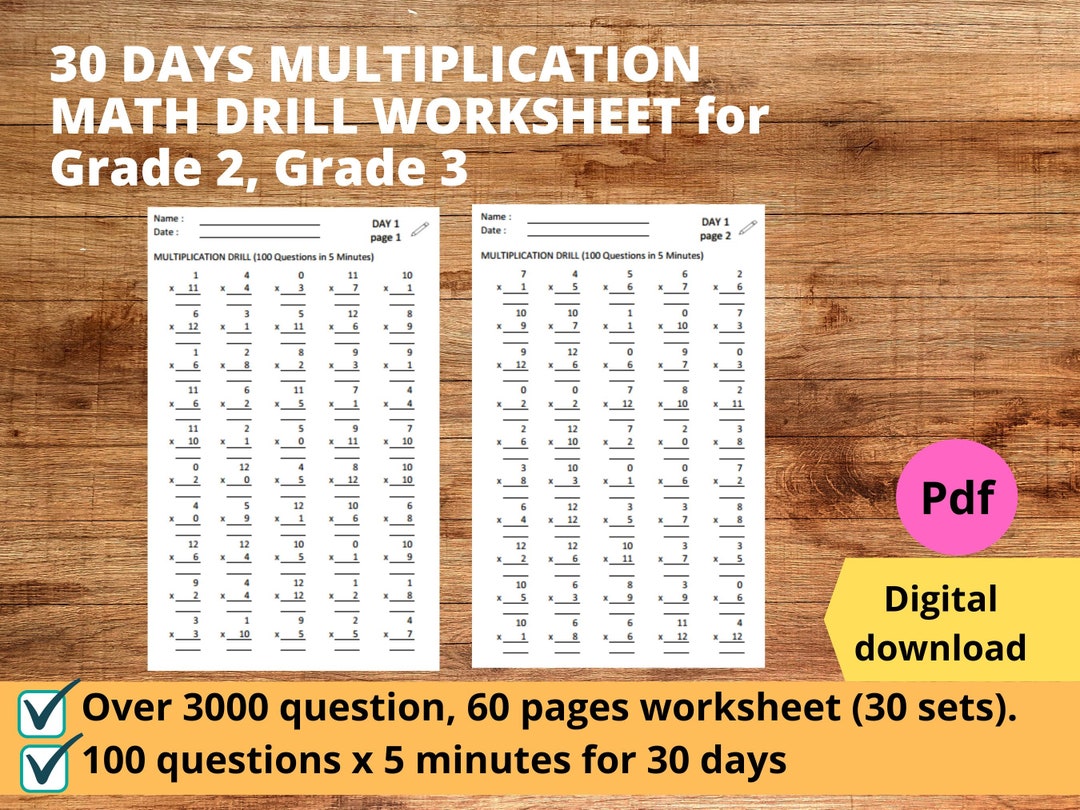 30 Days Multiplication Math Drill Printable Worksheet for Grade 2 ...