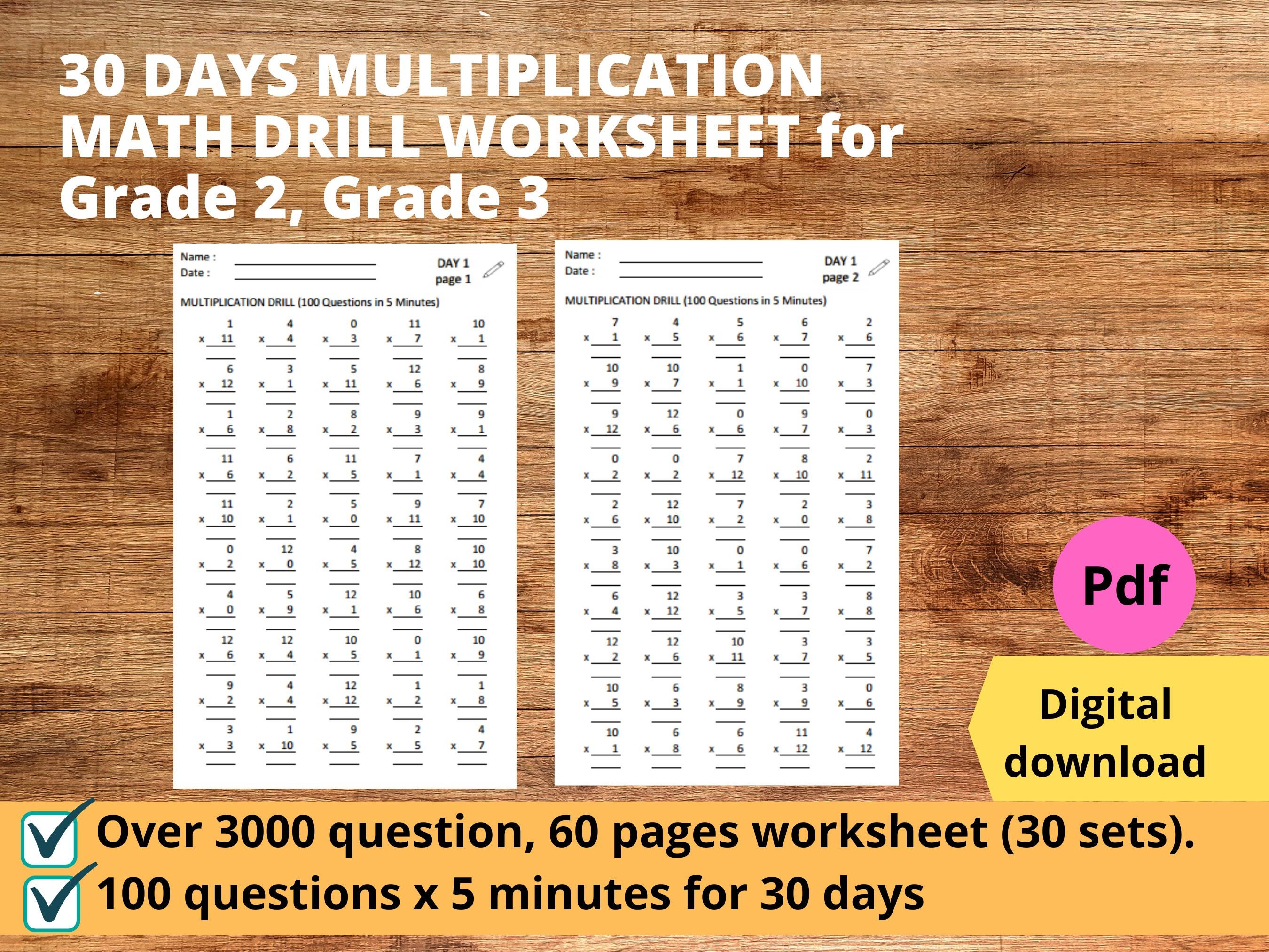 30 Days Multiplication Math Drill Printable Worksheet for Grade 2 ...