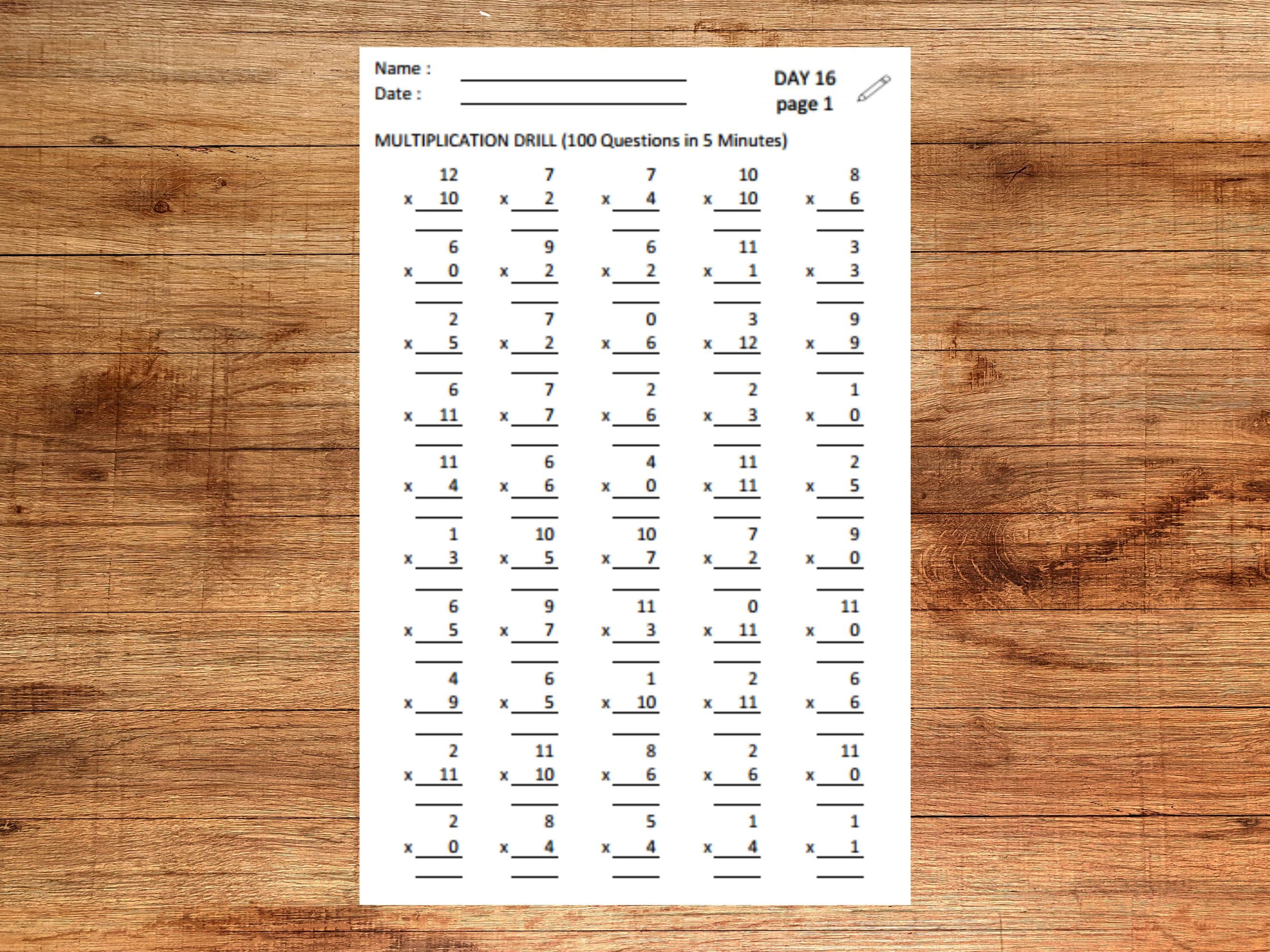 30 Days Multiplication Math Drill Printable Worksheet for Grade 2 ...