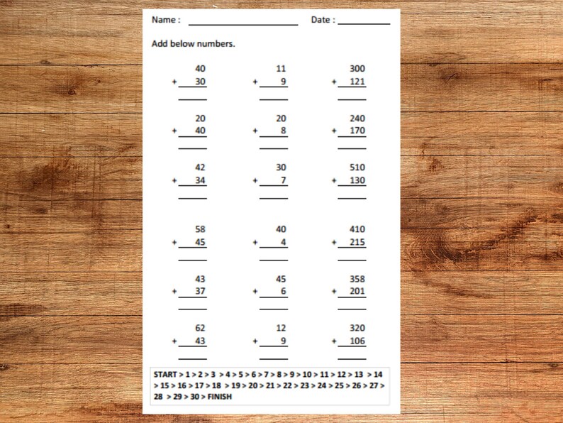 Addition Math Printable Worksheet With Single, Double and Triple Digit ...