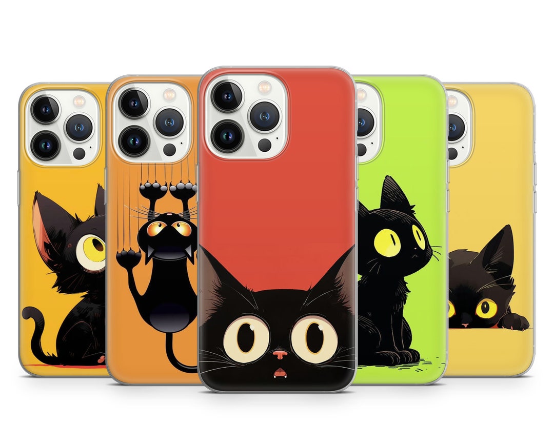Black Cat Phone Case, Meow Pet Kitten Cover Case for iPhone 15 Pro Max ...