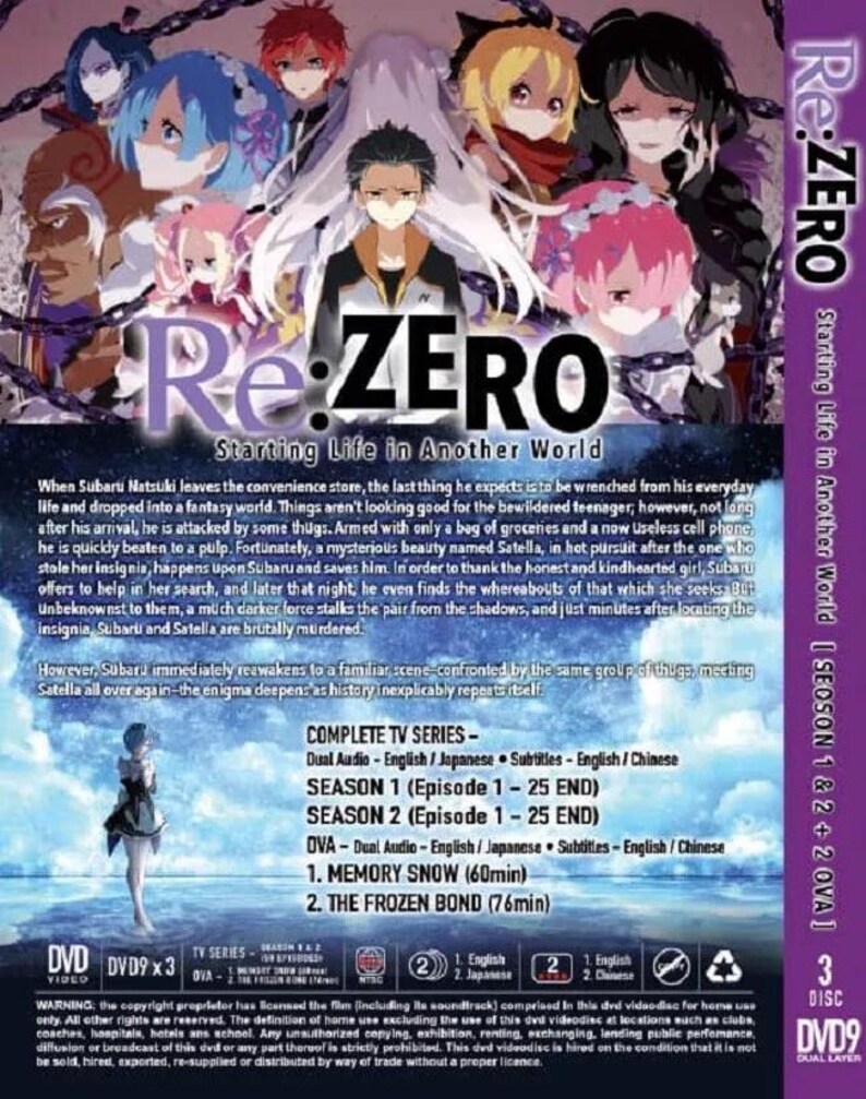 Anime DVD Re: Zero Starting Life in Another World Season 1-2 2 OVA ...