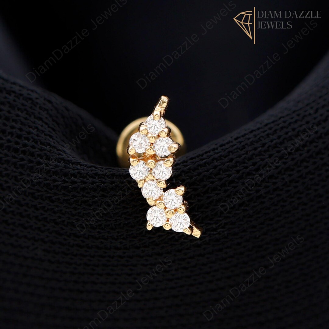 Lab Diamond Cluster Curved Helix Earring, 14k Gold Dainty Diamond Studs ...