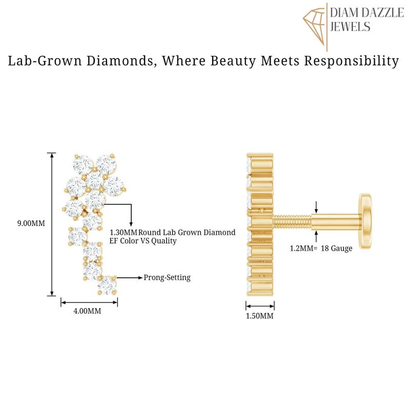 Buy Lab Grown Diamond Floral Cluster Earring, 14K Solid Gold Diamond ...