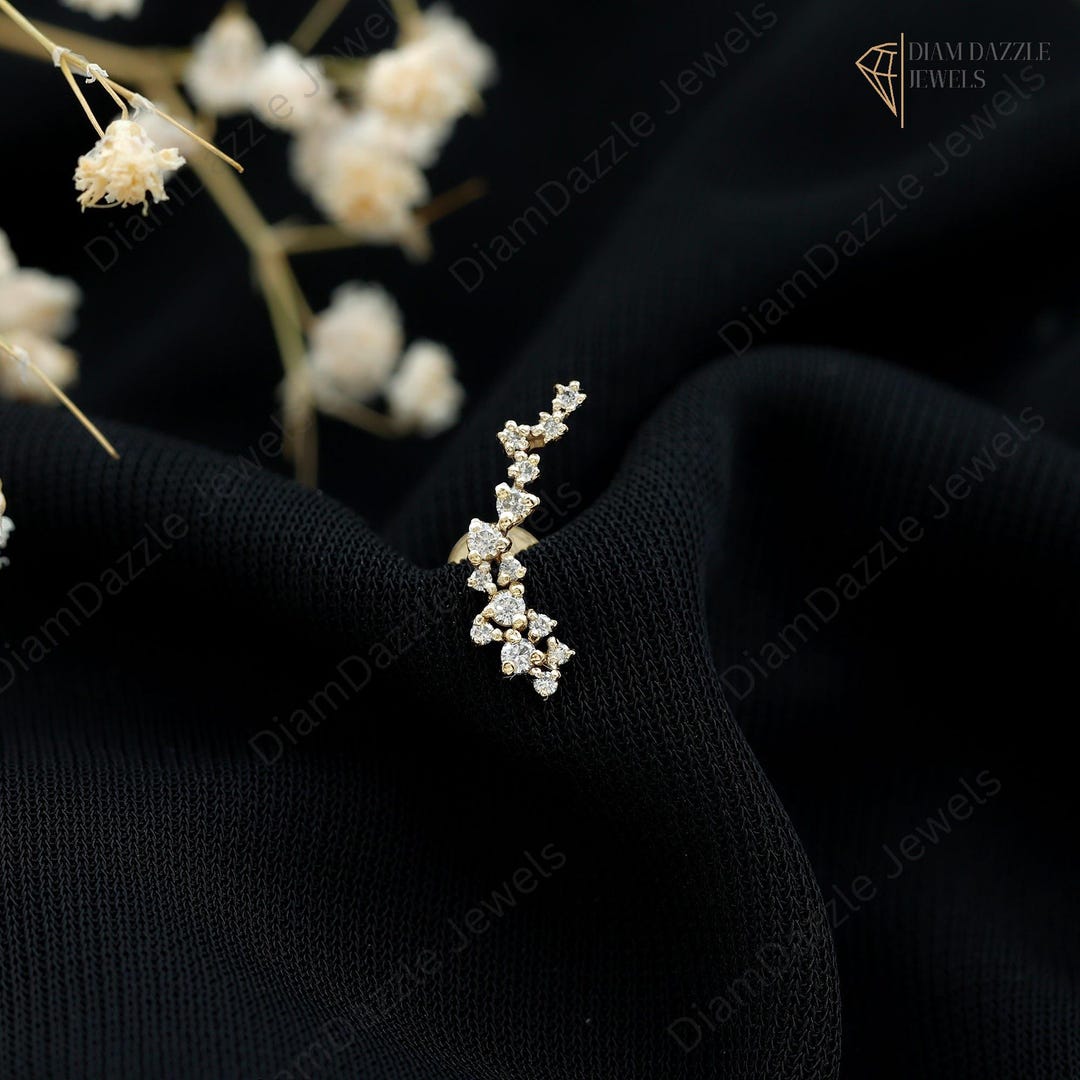 Lab Grown Diamond Cluster Crawler Earring for Helix Piercing, 14K Solid ...