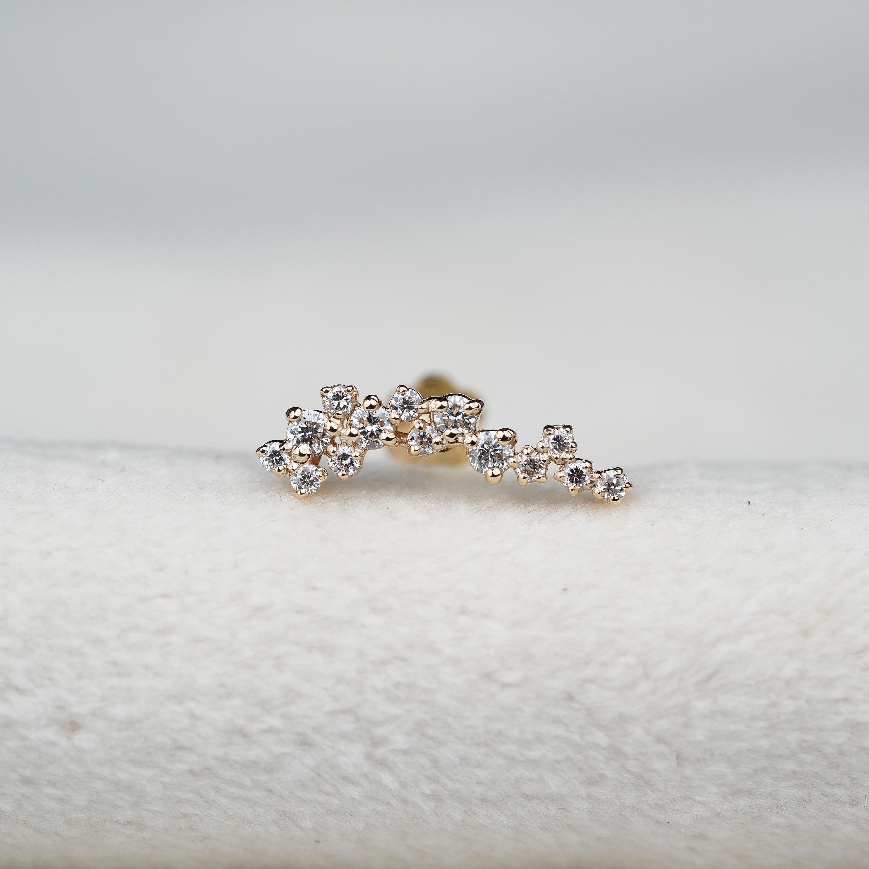 Lab Grown Diamond Cluster Crawler Earring for Helix Piercing, 14K Solid ...