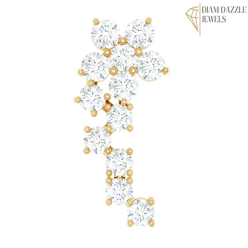 Buy Lab Grown Diamond Floral Cluster Earring, 14K Solid Gold Diamond ...