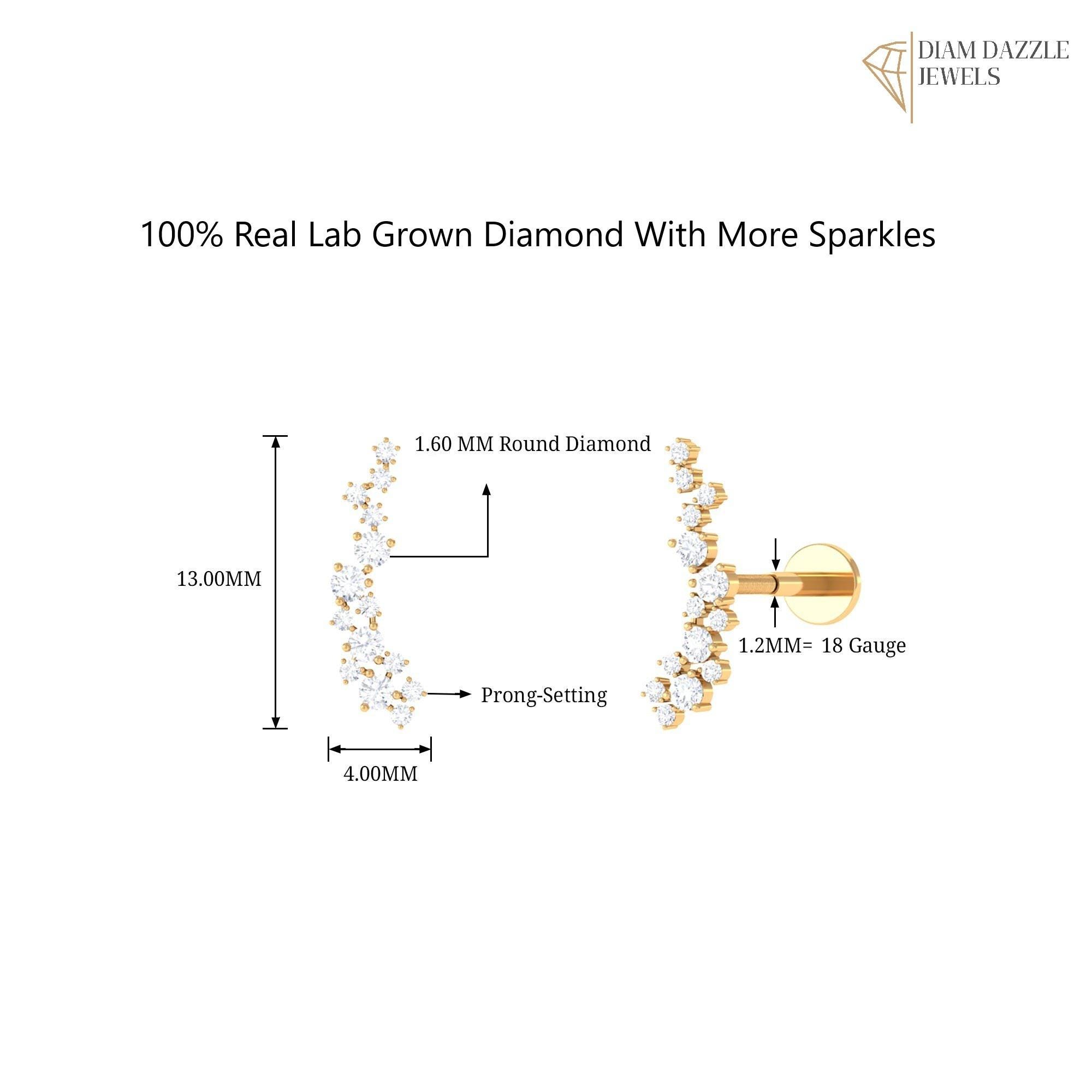 Lab Grown Diamond Cluster Crawler Earring for Helix Piercing, 14K Solid ...