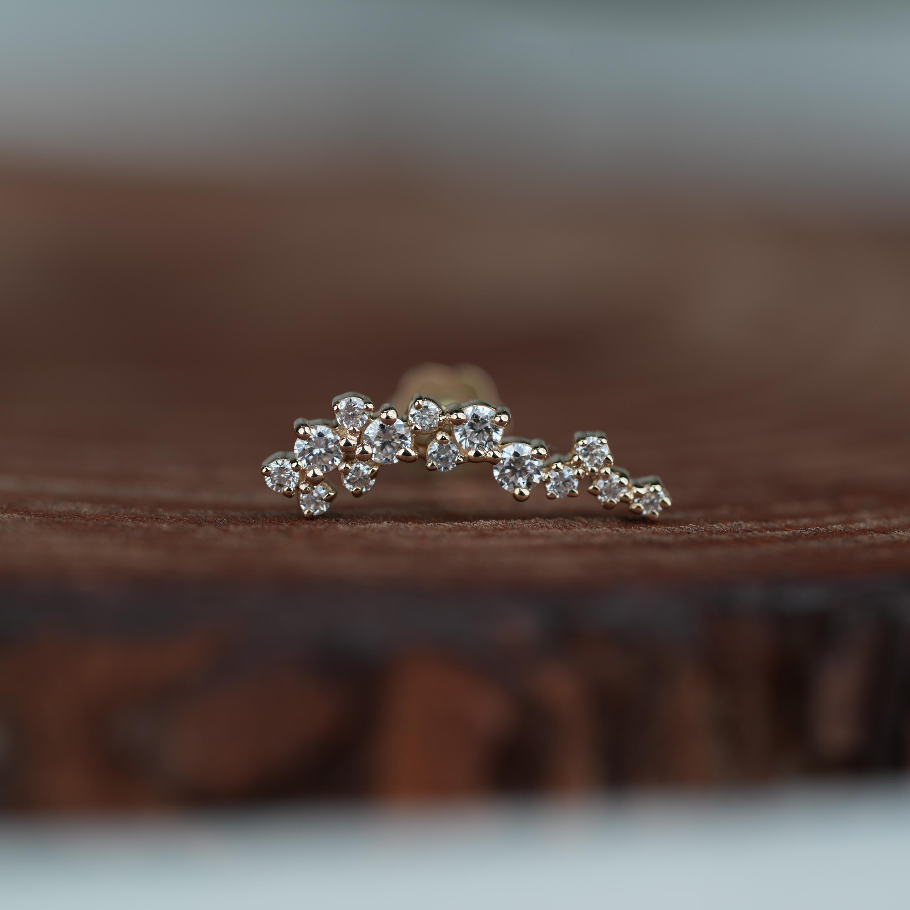 Lab Grown Diamond Cluster Crawler Earring for Helix Piercing, 14K Solid ...