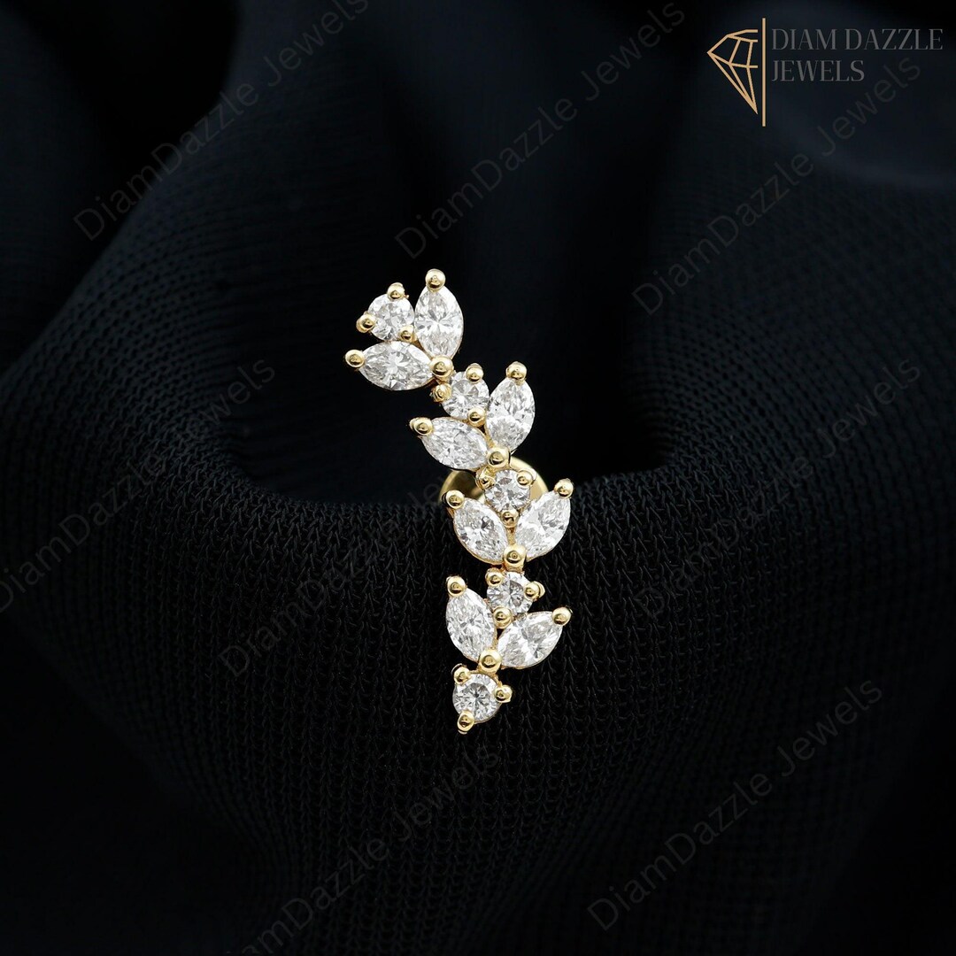 Nature Inspired Lab Grown Diamond Leaf Crawler Helix Earring Solid 14k ...
