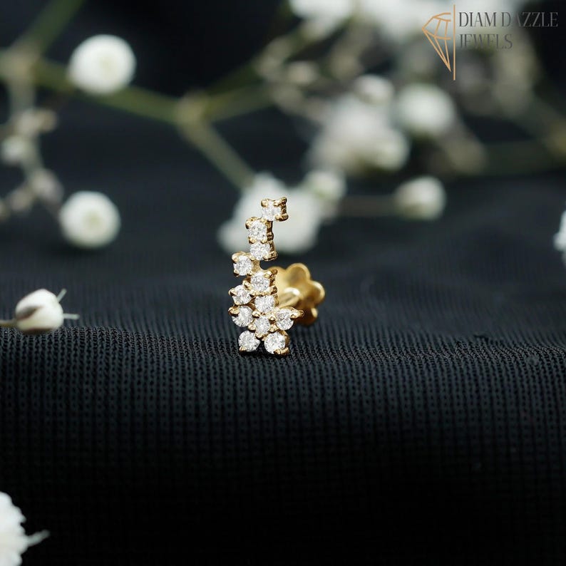 Buy Lab Grown Diamond Floral Cluster Earring, 14K Solid Gold Diamond ...