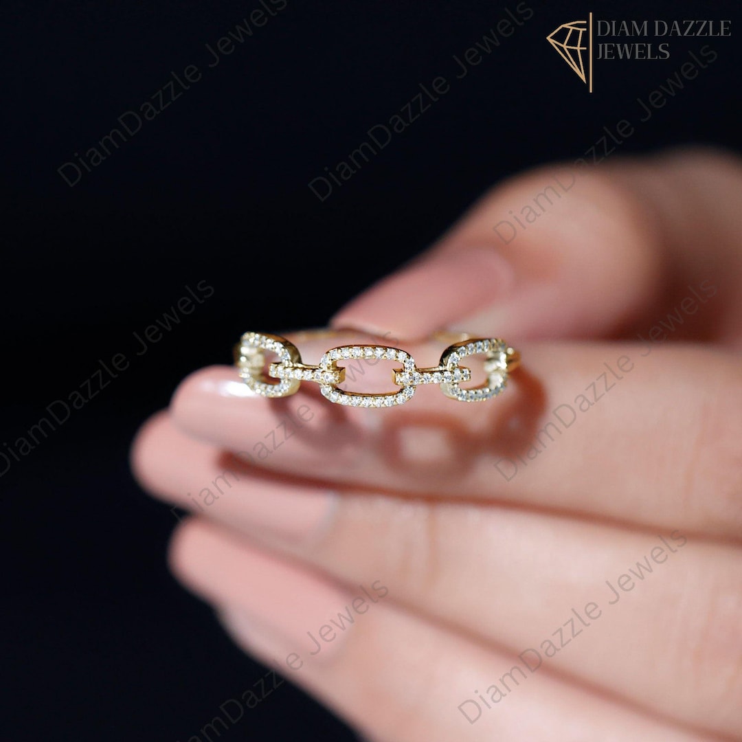 Minimal Diamond Chain Link Ring, Lab Grown Diamond Chain Link Ring ...