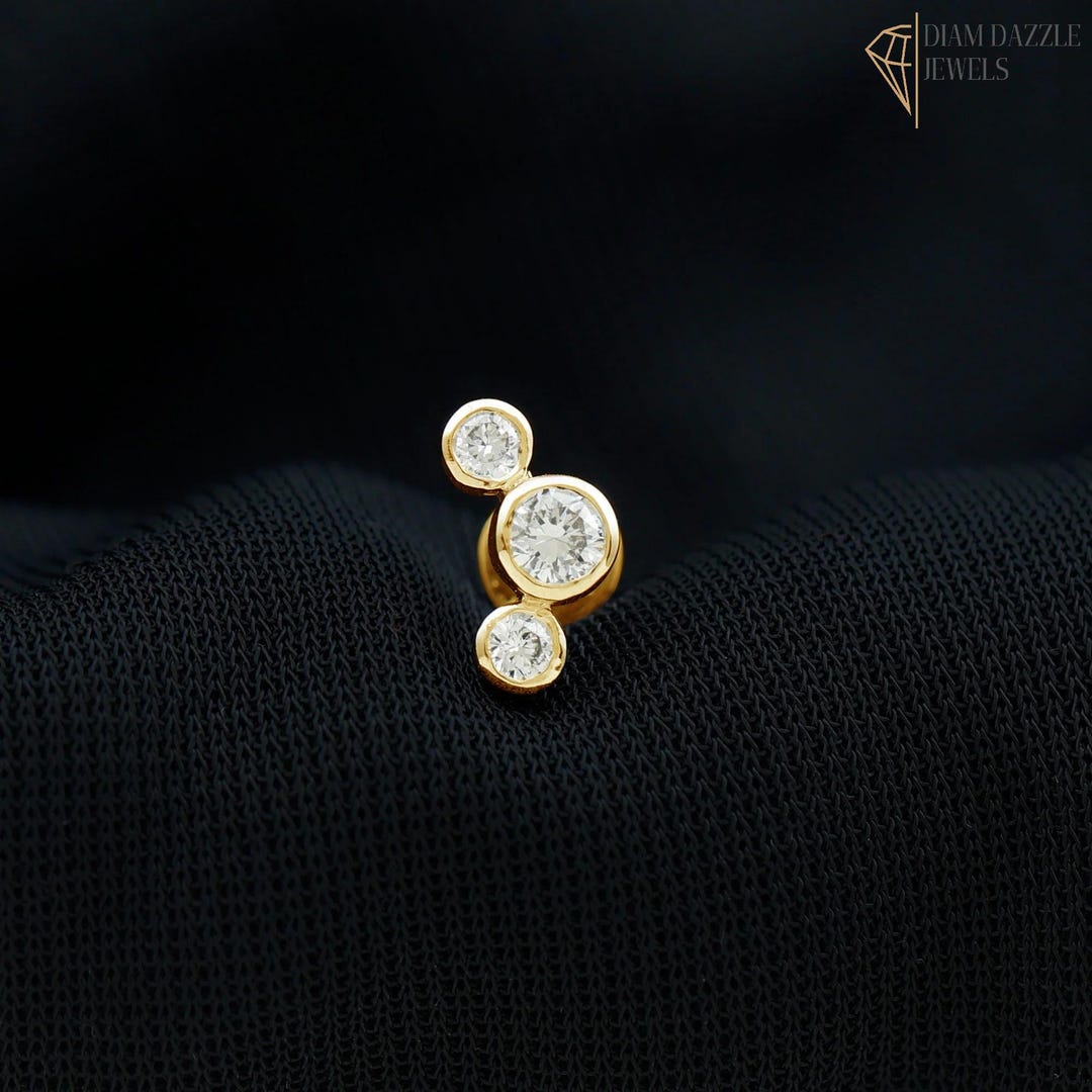 Three Stone Crawler Helix Earring, Triple Lab Diamond Earrings, 14K ...