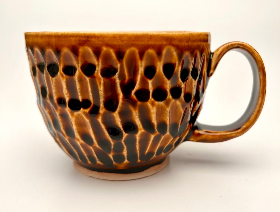 Rich Brown Faceted Textured Mug/tea Cup With Handle - Etsy