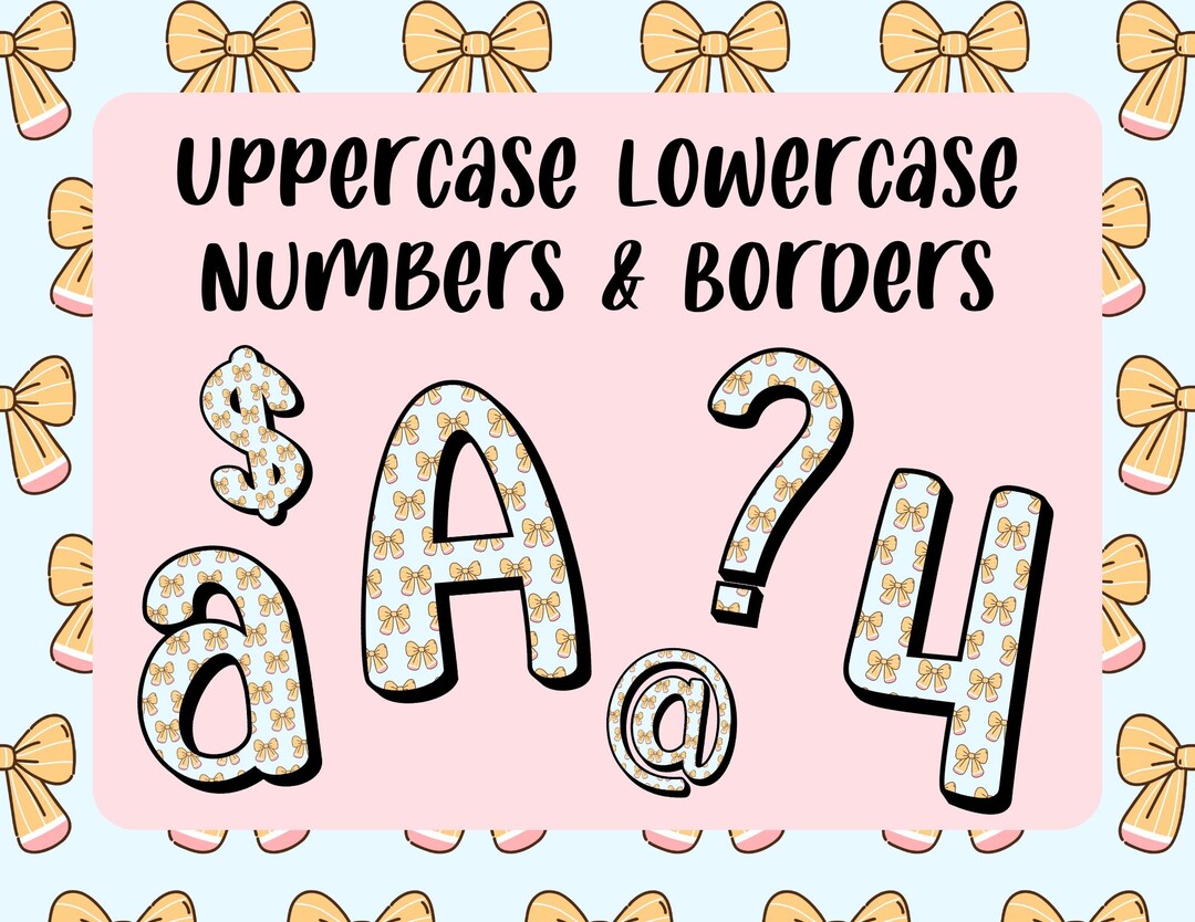 Pencil Bow Coquette Bulletin Board Letters, Numbers & Borders (digital ...
