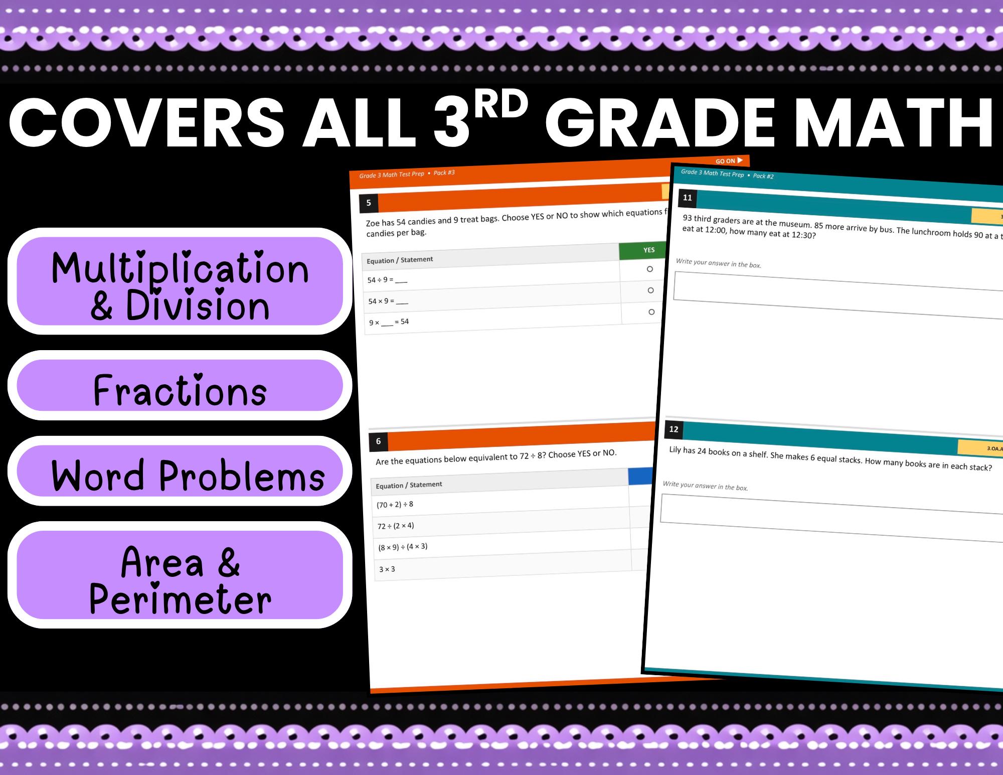3rd Grade Math Test Prep Worksheets | CCSS | No Prep | Pack 3 | State ...