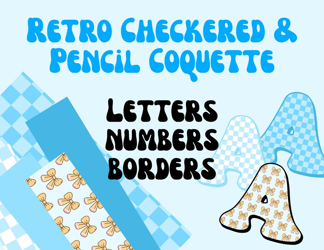 Pencil Bow Coquette & Retro Checked Bulletin Board Letters,numbers and ...