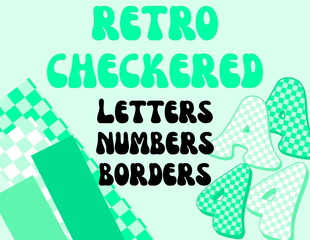 Green Mint Checkered Retro Bulletin Board Letters, Numbers & Borders - Etsy