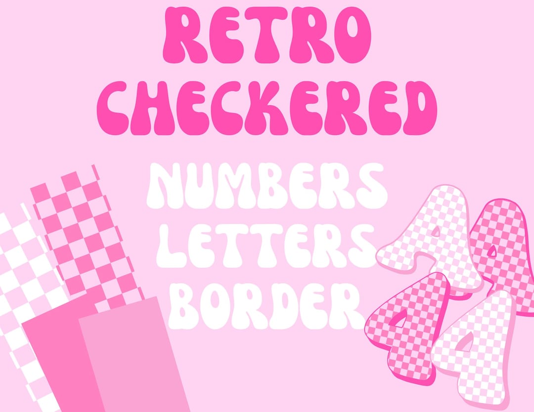 Pink Checkered Retro Bulletin Board Letters, Numbers & Borders - Etsy