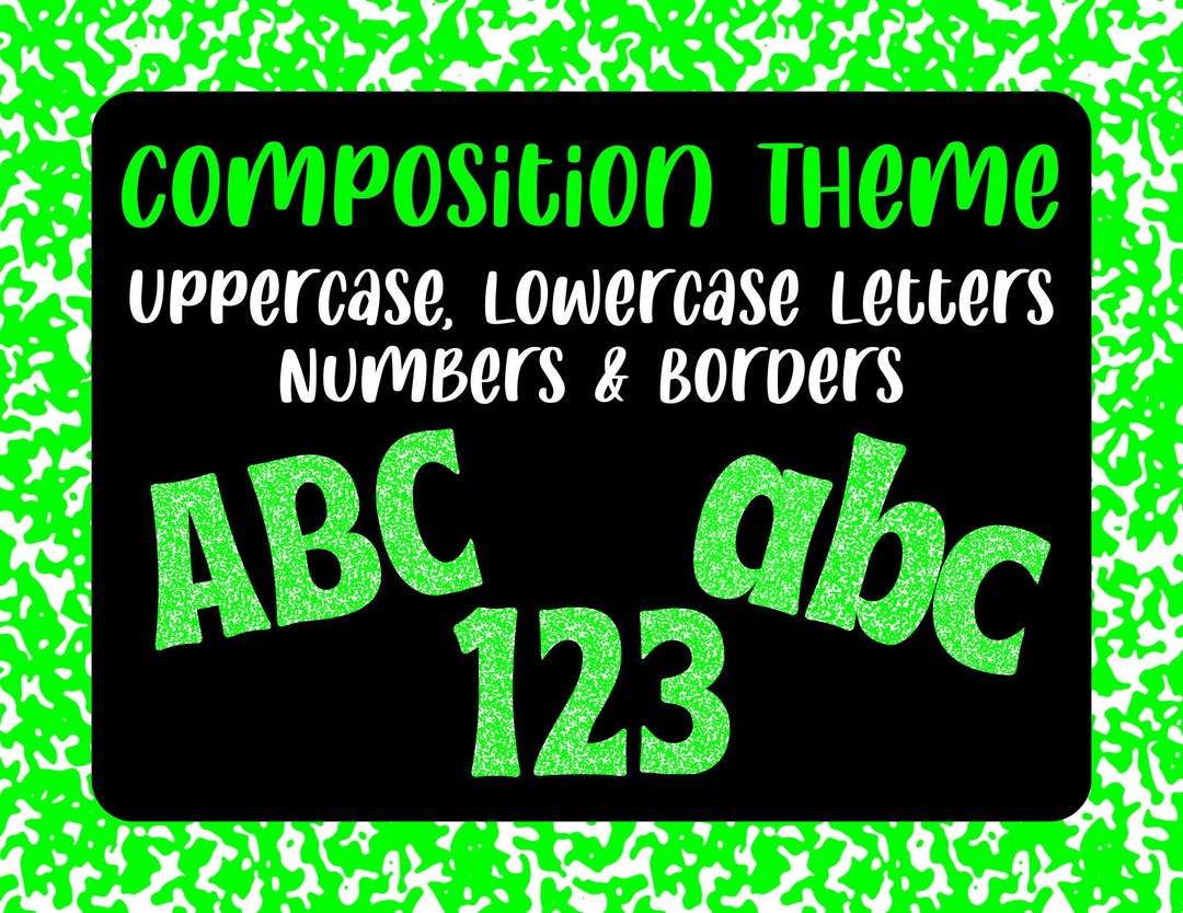 Composition Theme Uppercase & Lowercase Letters, Numbers and Borders ...