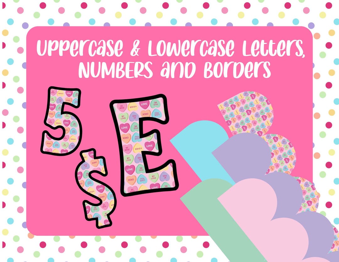 Pink Conversation Hearts Bulletin Board Letters | Uppercase Lowercase ...