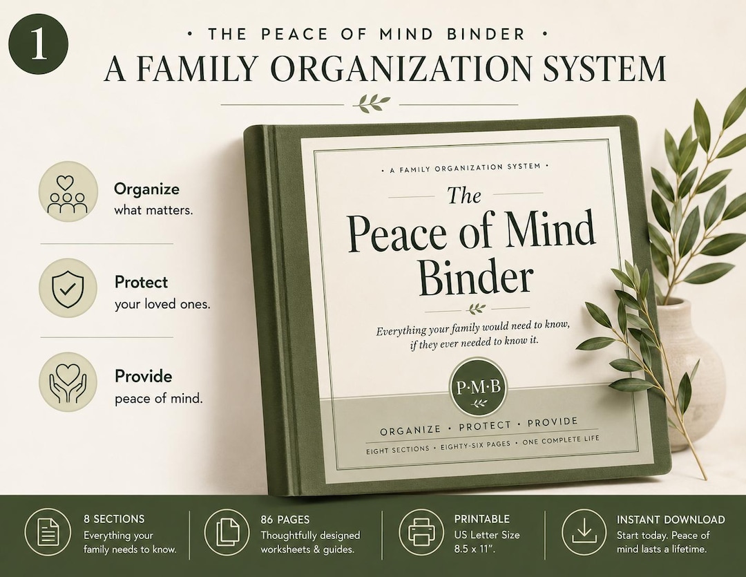 Peace of Mind Binder Printable | Family Emergency Planner | Important ...