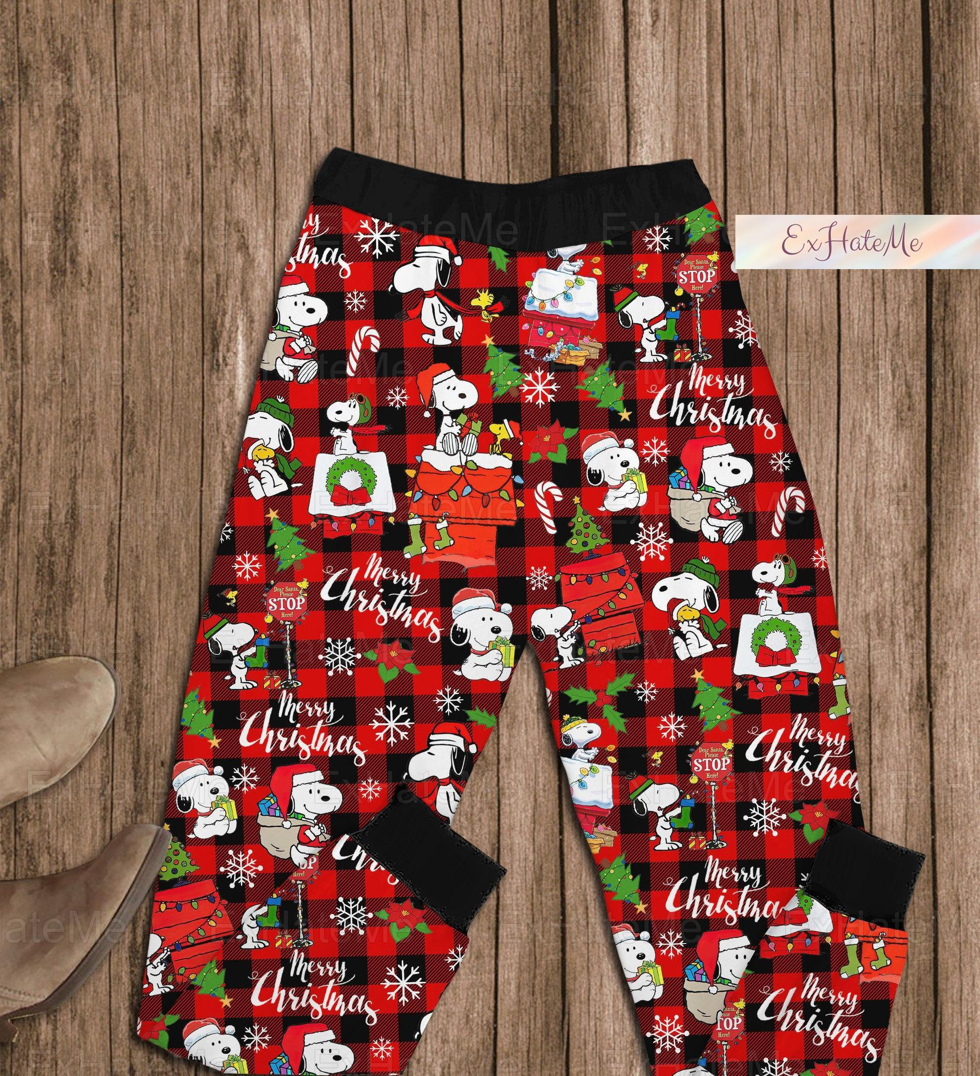 Christmas Snoopy Pajamas Set, Snoopy Santa Hat Pajamas, Cartoon Snoopy ...