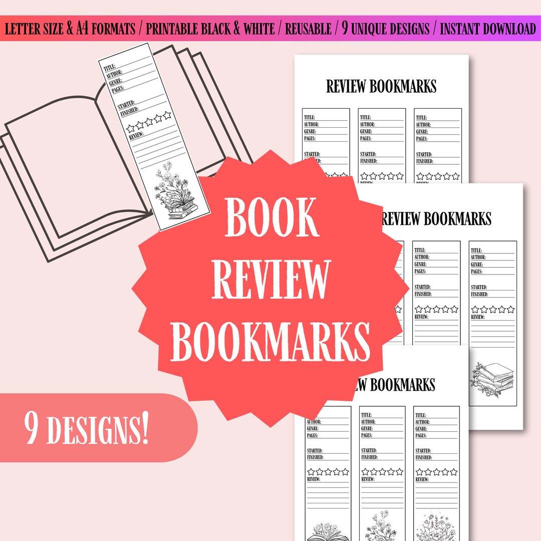 Digital Download Book Review Bookmark | Letter Size & A4 PDF Print ...