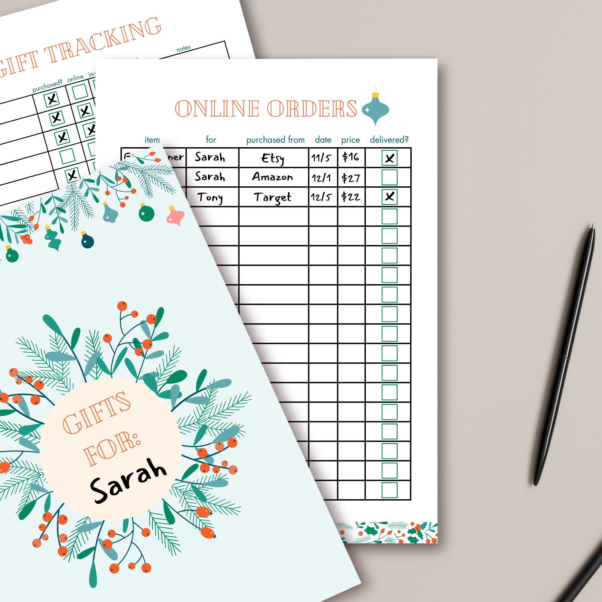 Holiday Gift Planner Tracker Digital Download PDF Christmas - Etsy