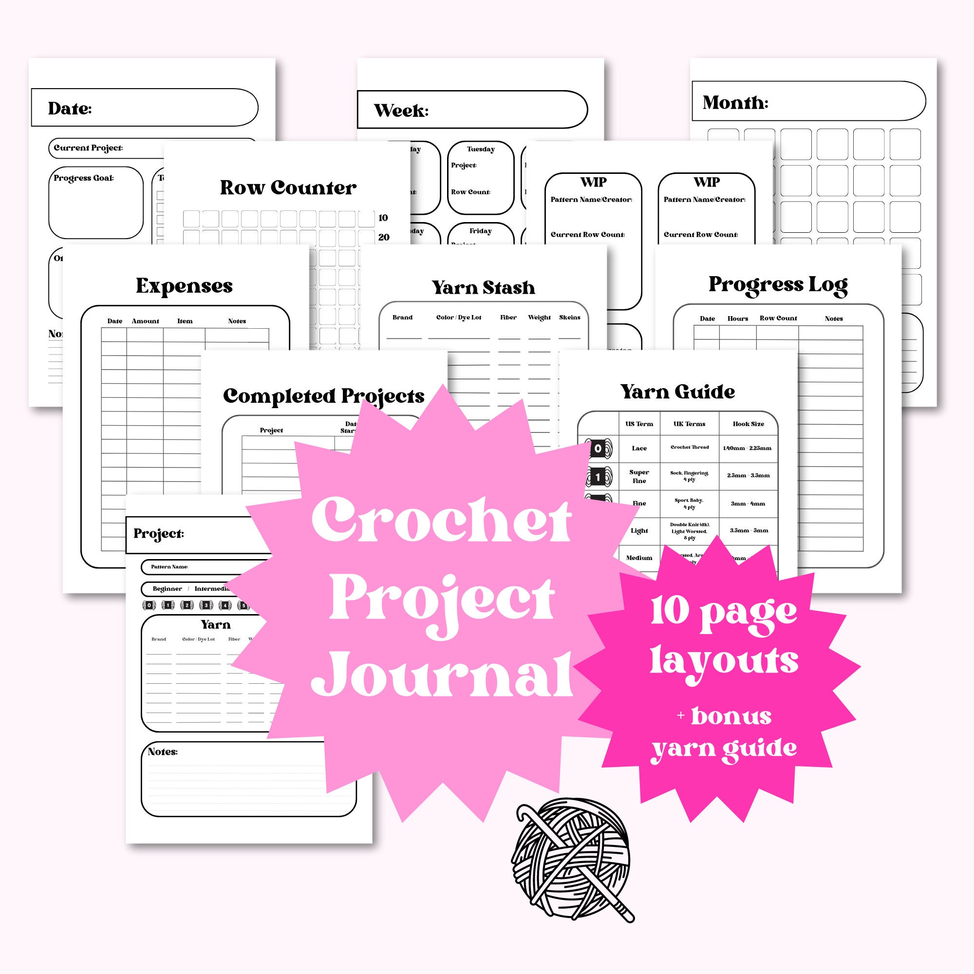 Digital Download Crochet Project Planner | Crochet Pattern Tracker ...