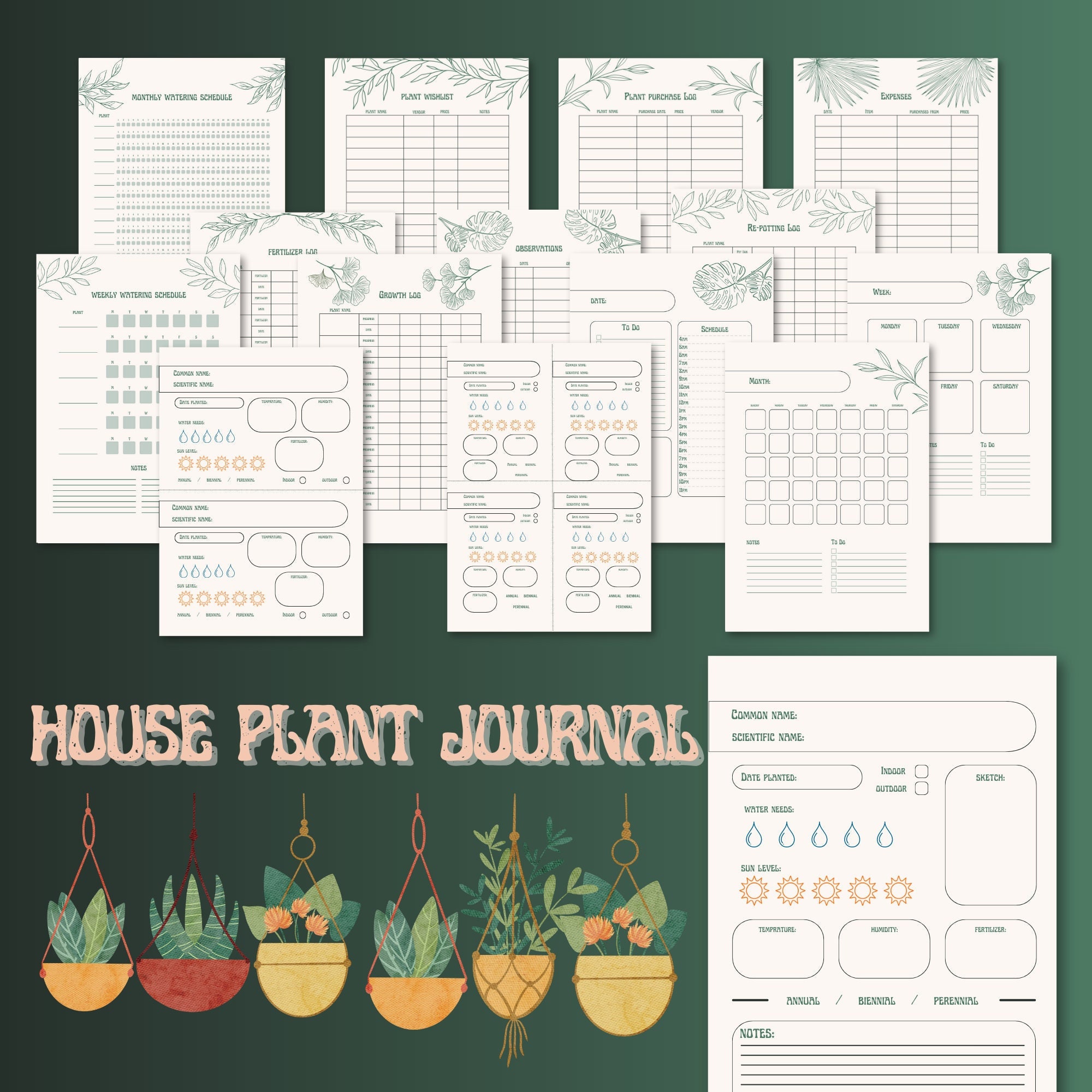 Digital Boho House Plants Journal Plant Tracking Pages Garden Planning ...