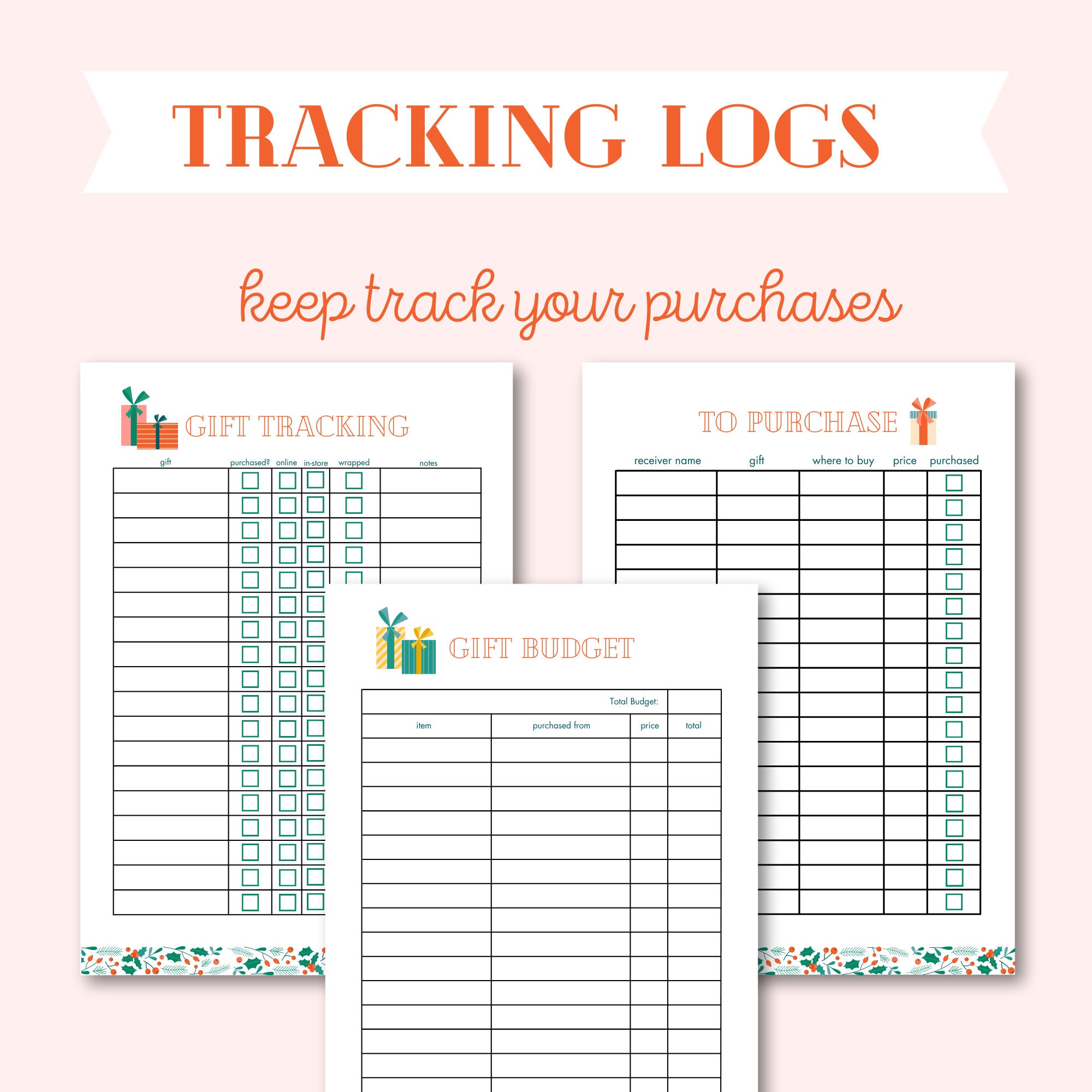 Holiday Gift Planner Tracker Digital Download PDF Christmas - Etsy