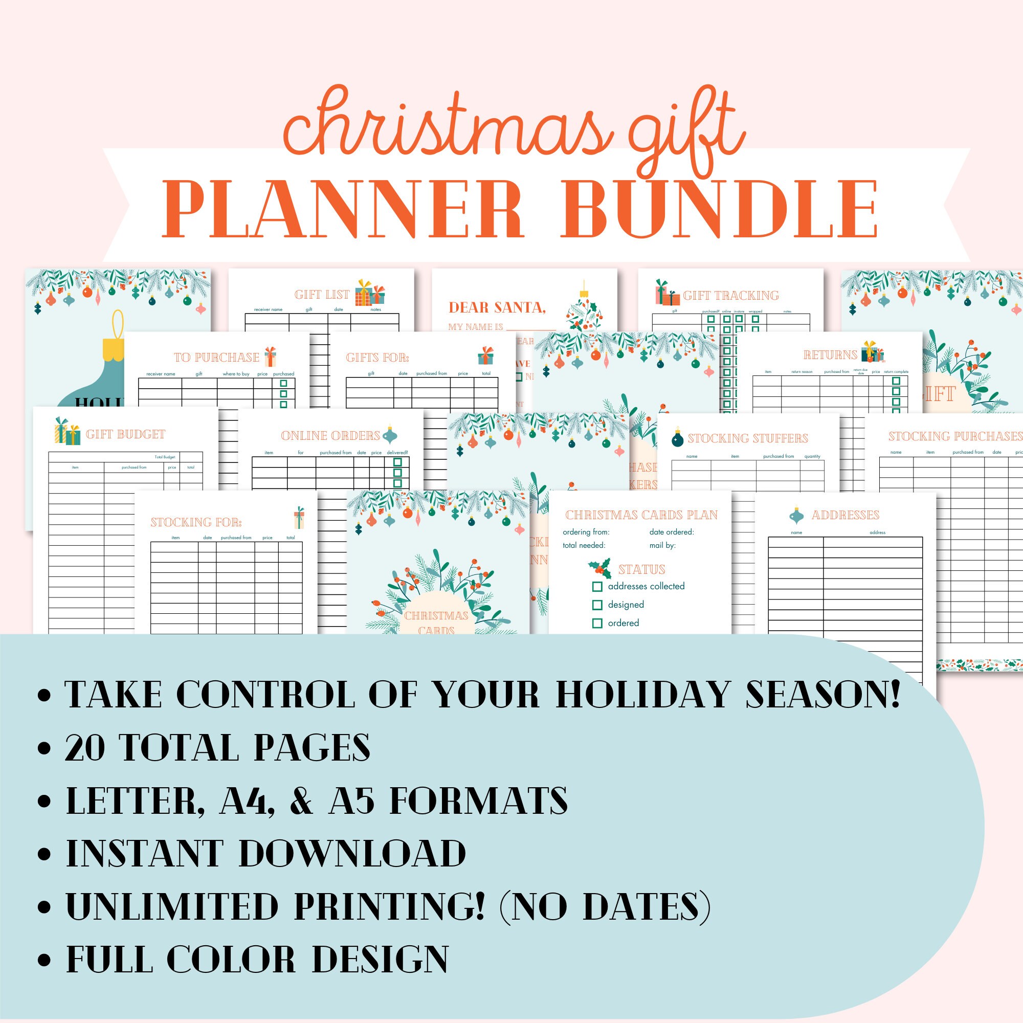 Holiday Gift Planner Tracker Digital Download PDF Christmas - Etsy